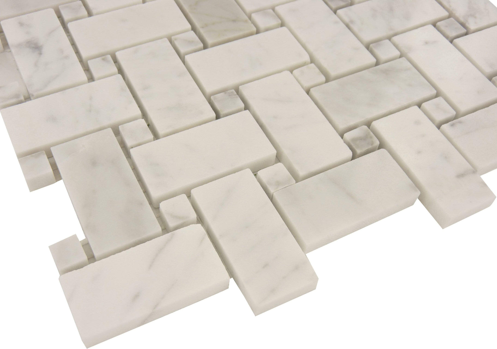 White Basket Weave Tile | Carrara White Tile | Glass Tile Oasis
