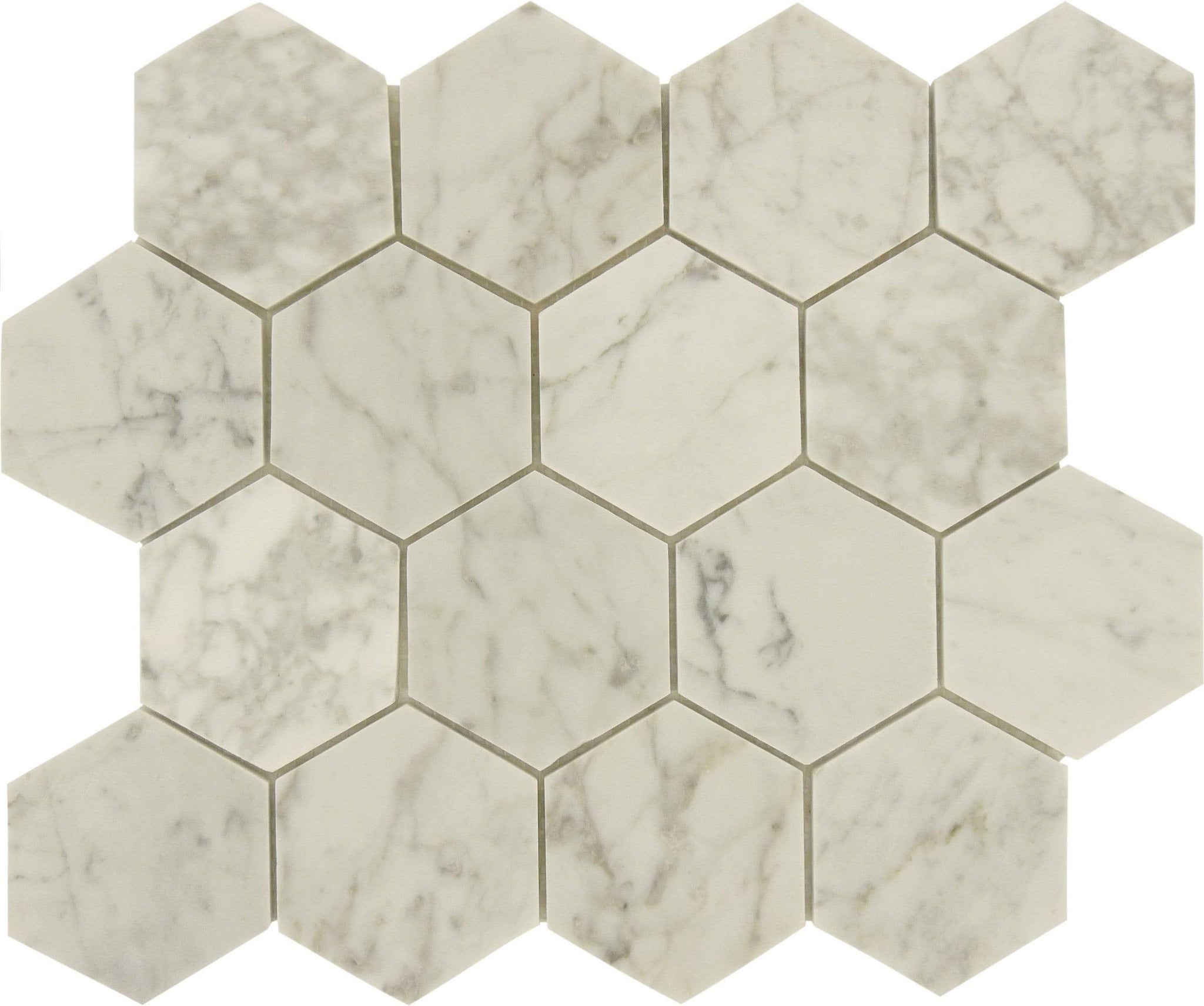 White Hexagon Polished Stone Tile: WHCA2 | Shop Oasis Tile