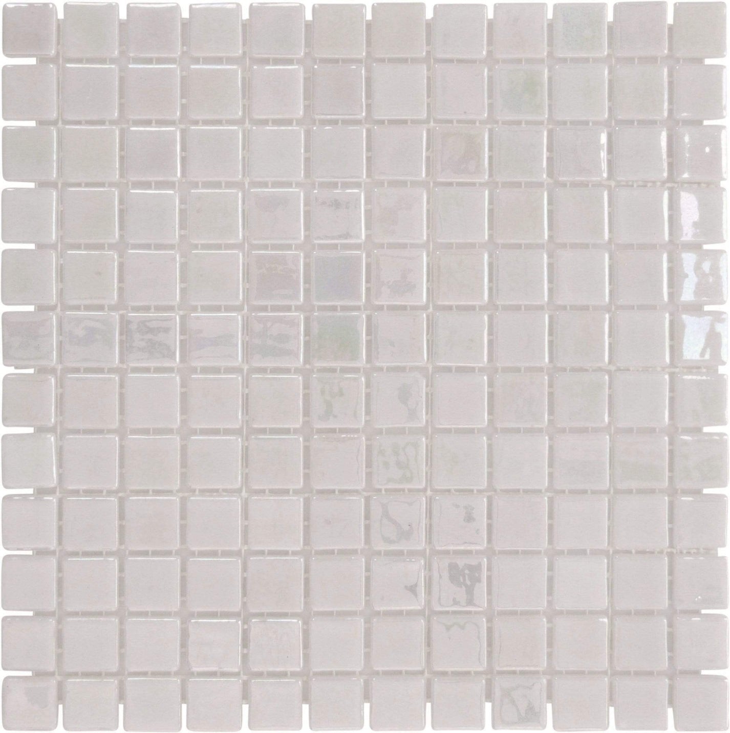 7/8'' x 7/8'' White Glass Square Tile Glossy & Iridescent F2801
