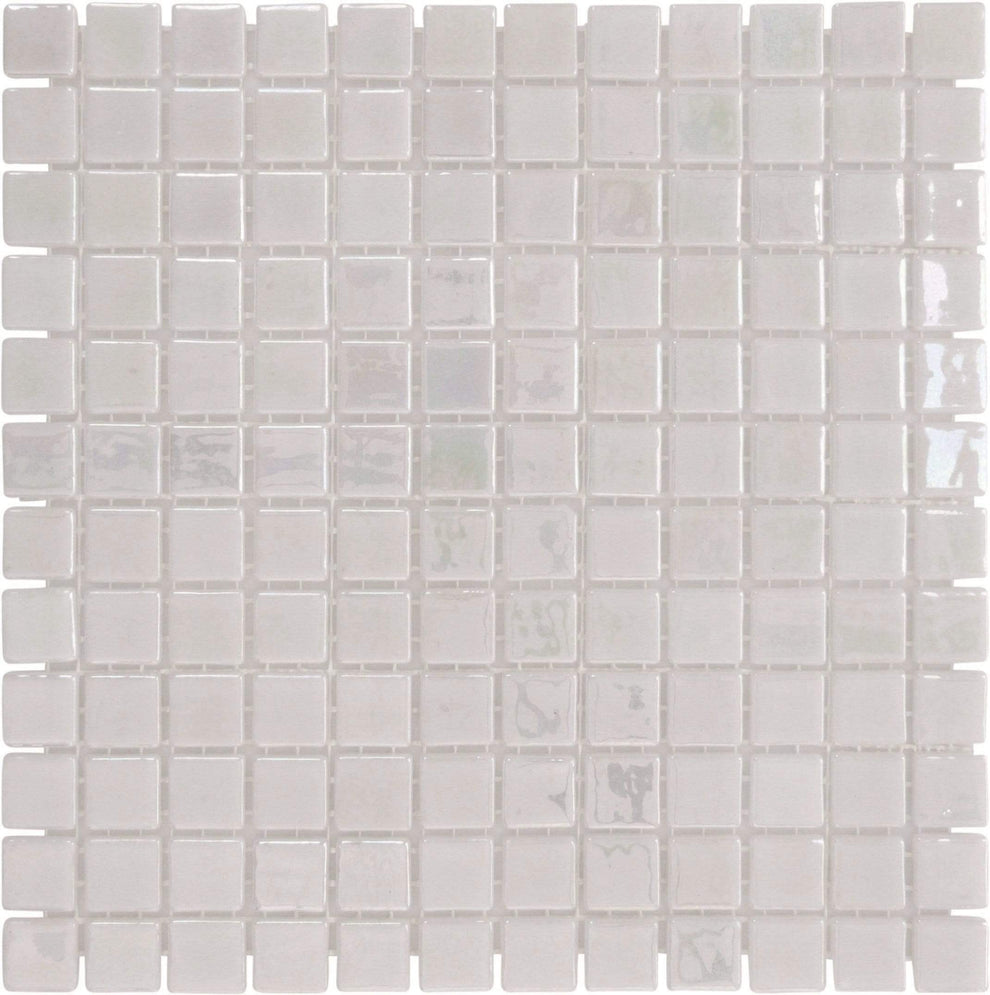 7/8'' x 7/8'' White Glass Square Tile Glossy & Iridescent F2801