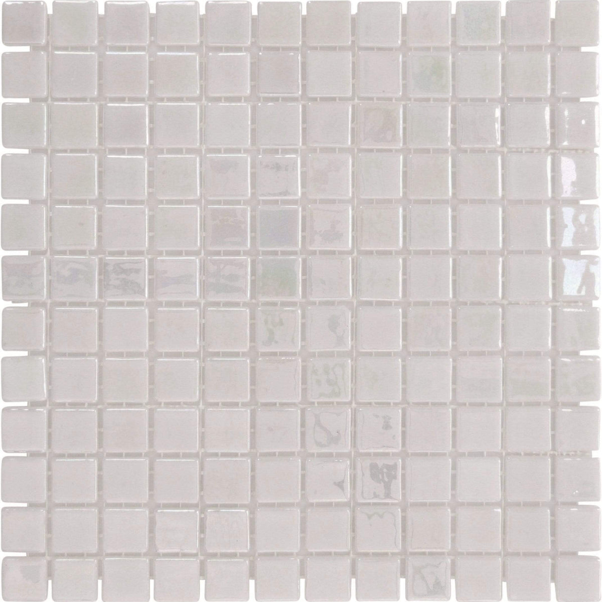 7/8'' x 7/8'' White Glass Square Tile Glossy & Iridescent F2801