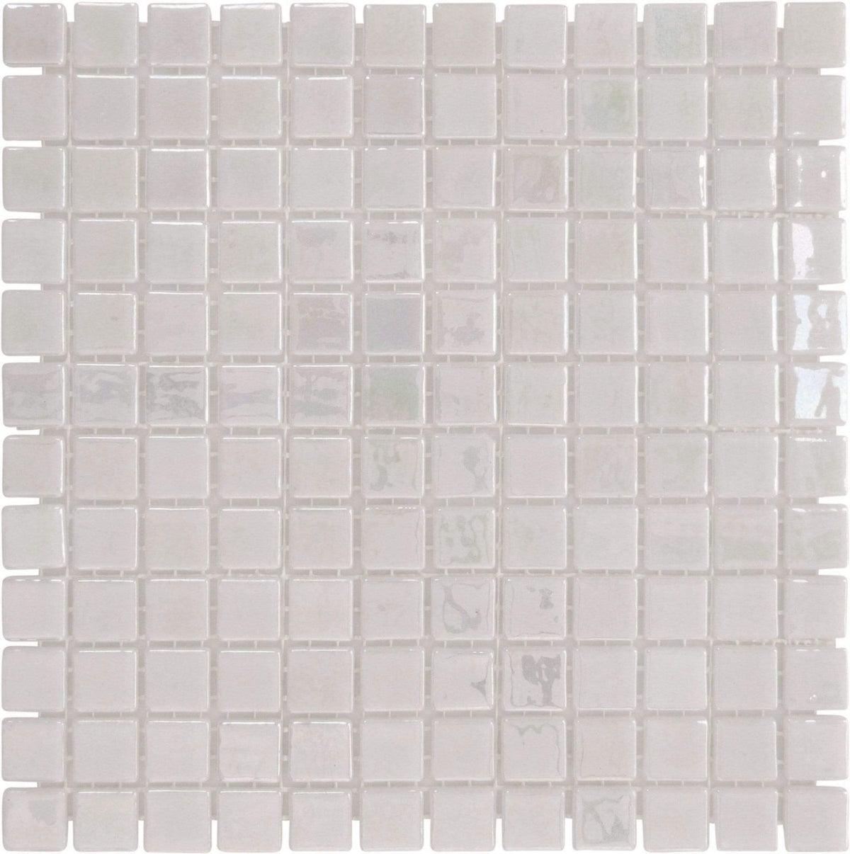 7/8'' x 7/8'' White Glass Square Tile Glossy & Iridescent F2801