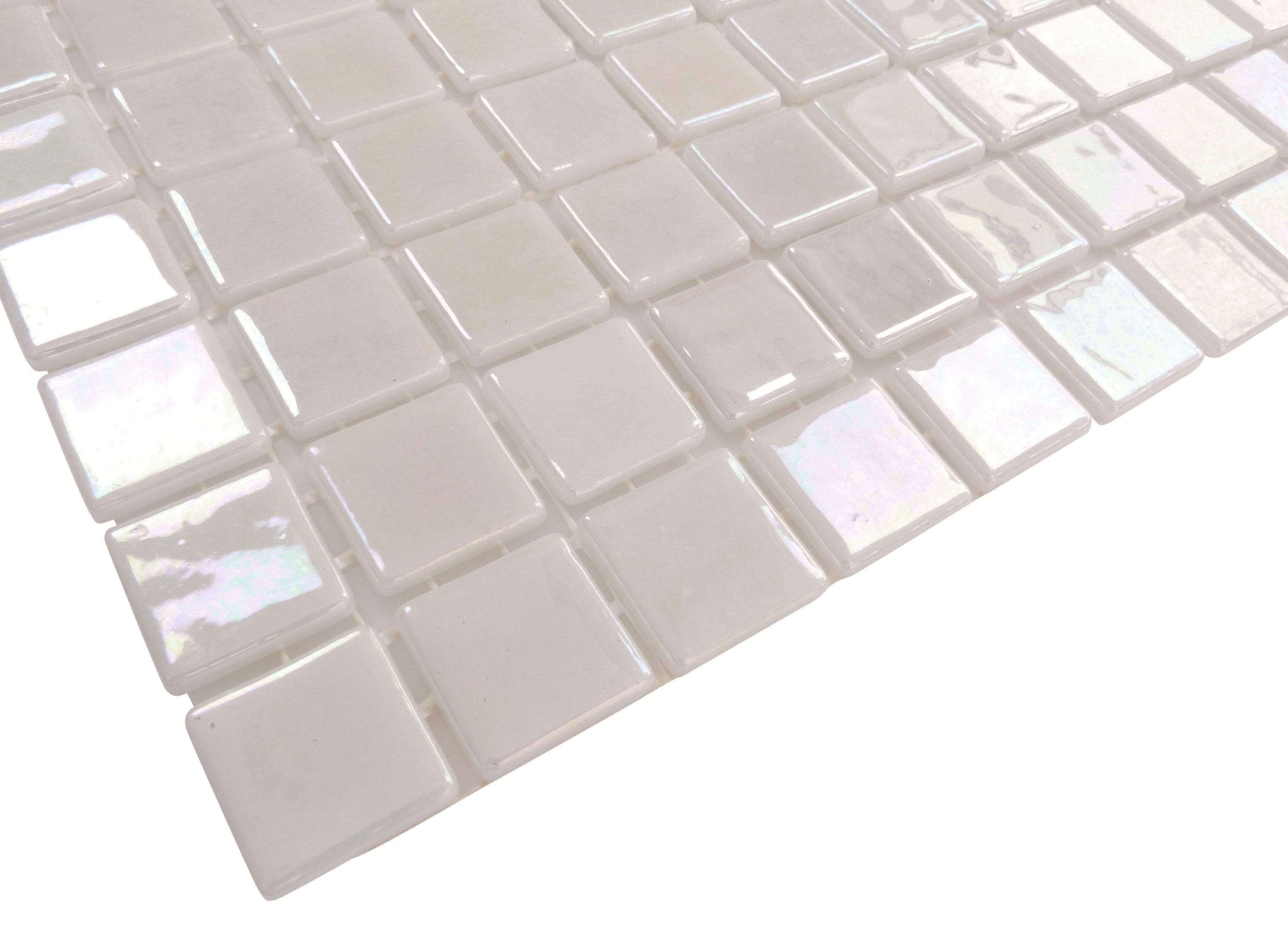 7/8'' x 7/8'' White Glass Square Tile Glossy & Iridescent F2801