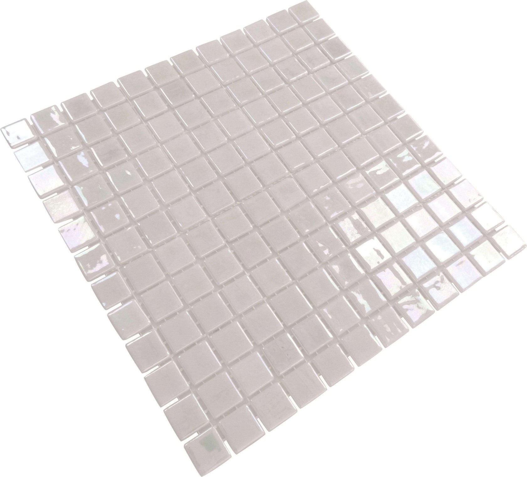 7/8'' x 7/8'' White Glass Square Tile Glossy & Iridescent F2801