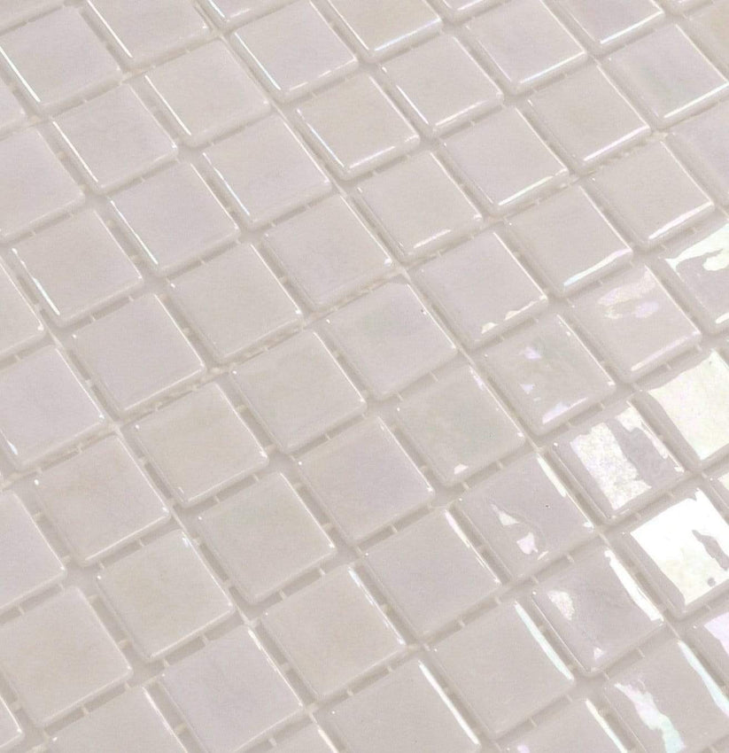 7/8'' x 7/8'' White Glass Square Tile Glossy & Iridescent F2801