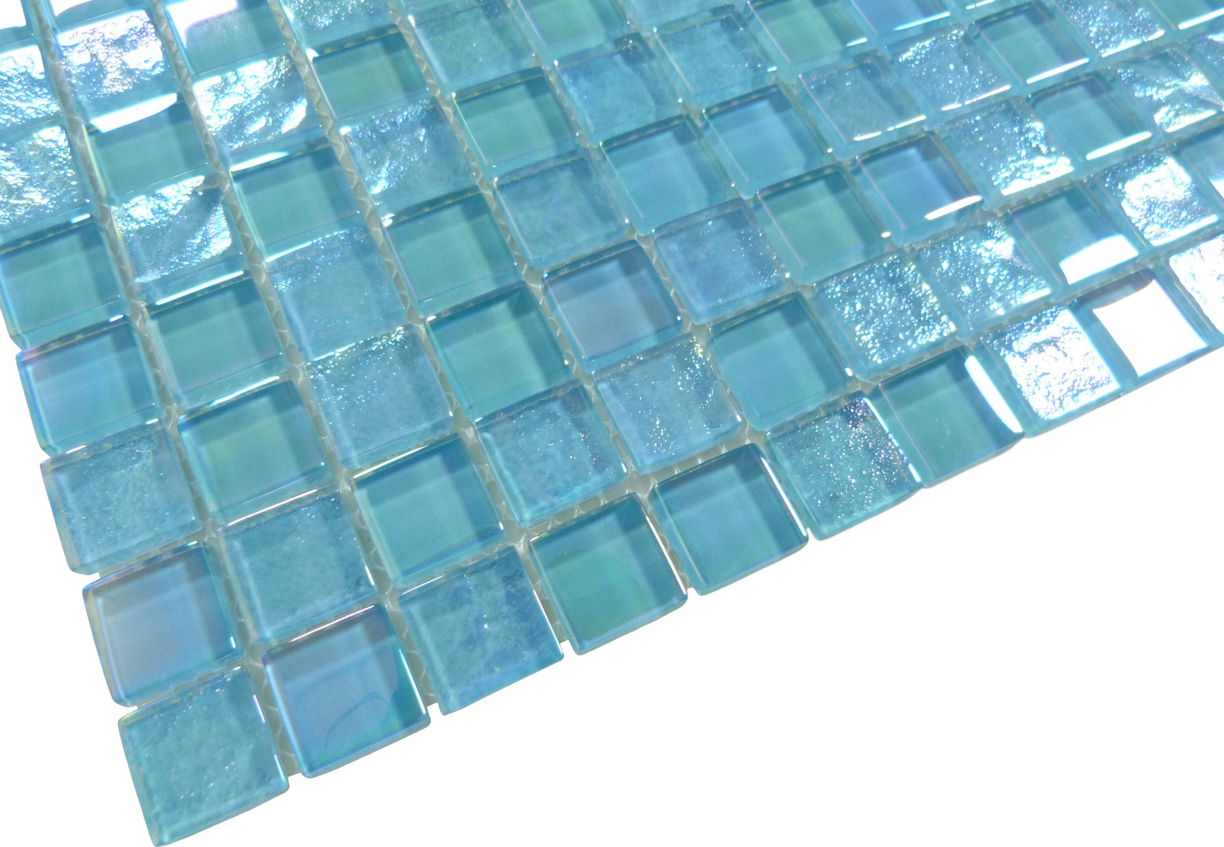 Altto Glass Neptune Aquamarine Square Glossy and Iridescent Glass Tile ...