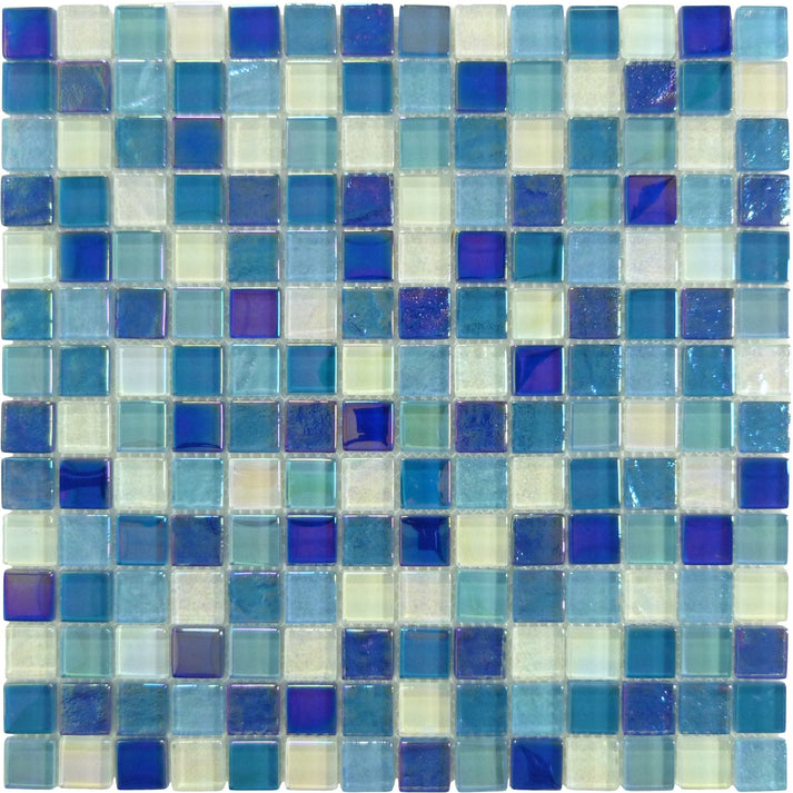 Altto Glass Neptune Blue Blend Square Glossy and Iridescent Glass Tile ...