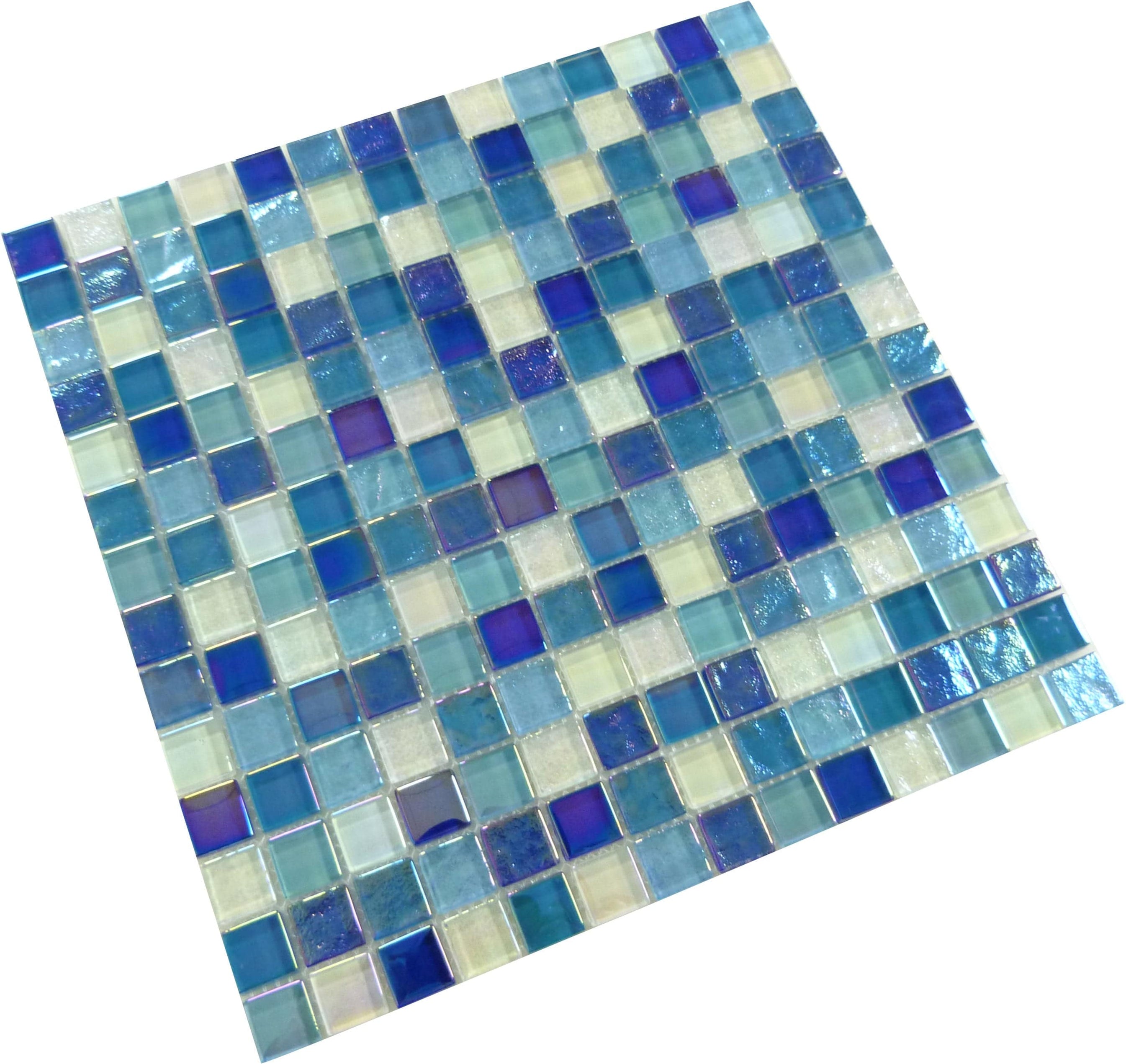 Altto Glass Neptune Blue Blend Square Glossy and Iridescent Glass Tile ...