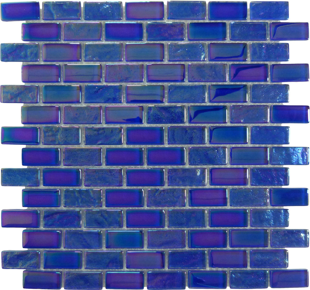 Cobalt blue glass tiles backsplash | Mosaic subway tile