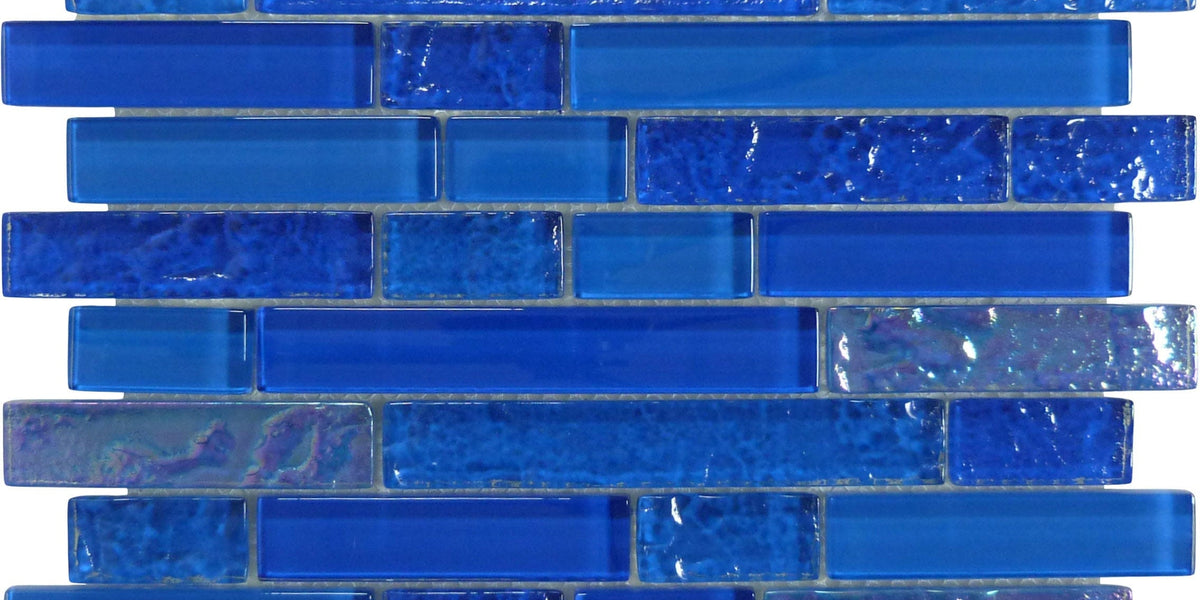 BIMINI RANDOM BLUE BRICK GLOSSY & IRIDESCENT GLASS POOL TILE