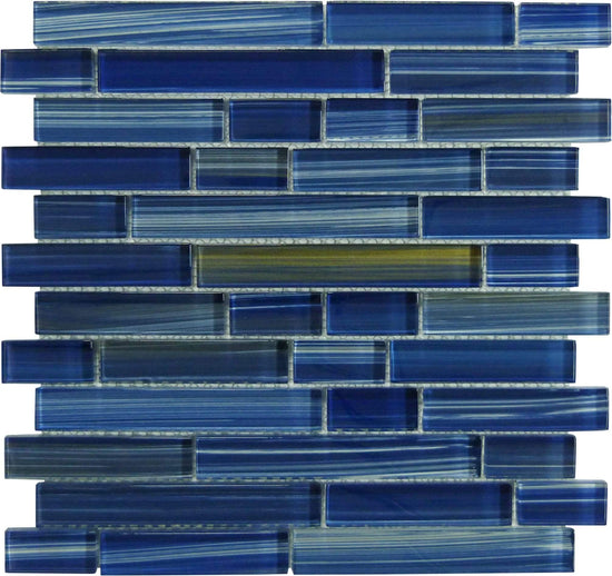 Hawai Blue Random Brick Glossy Glass Pool Tile S1024