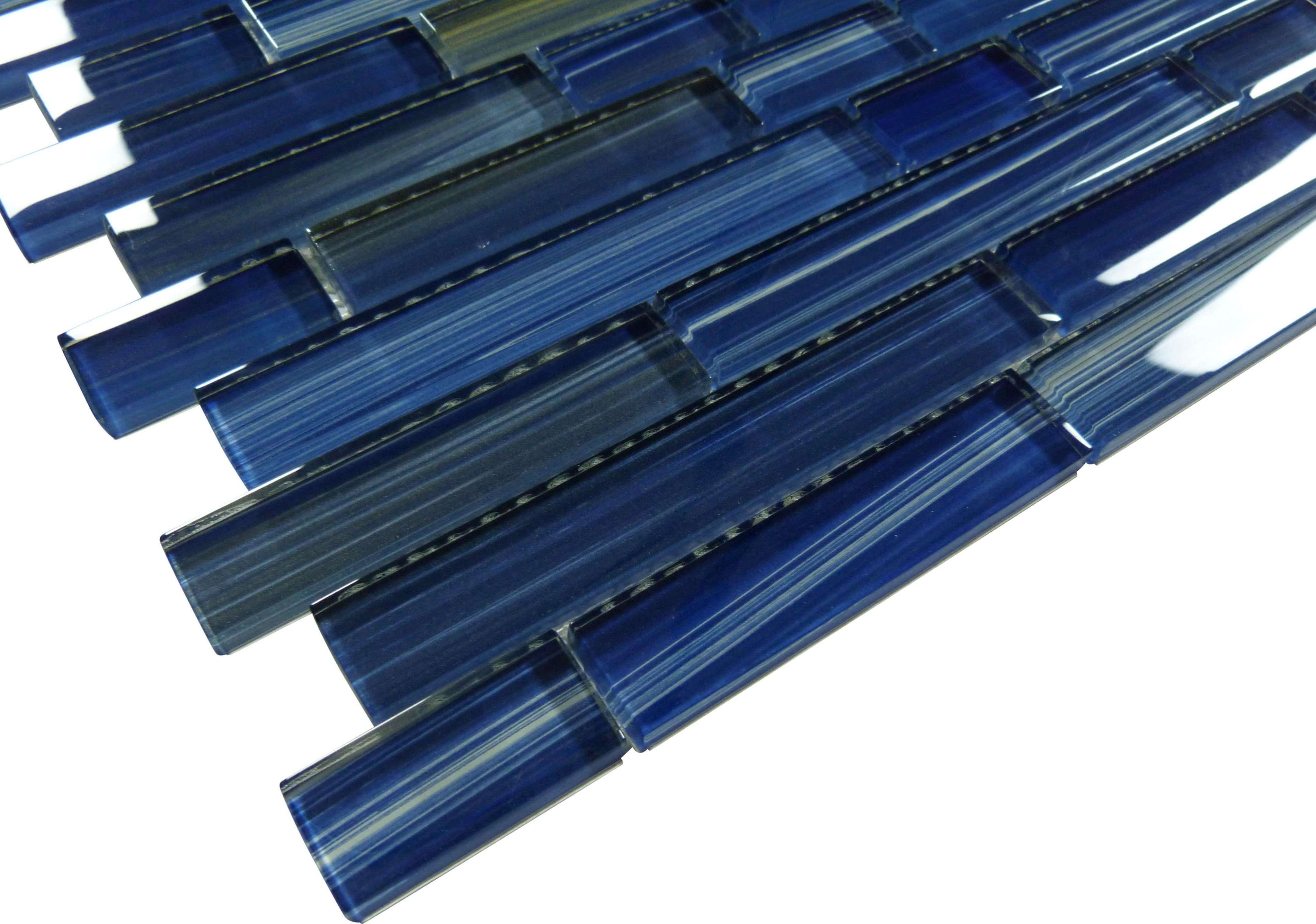 Hawai Blue Random Brick Glossy Glass Pool Tile S1024