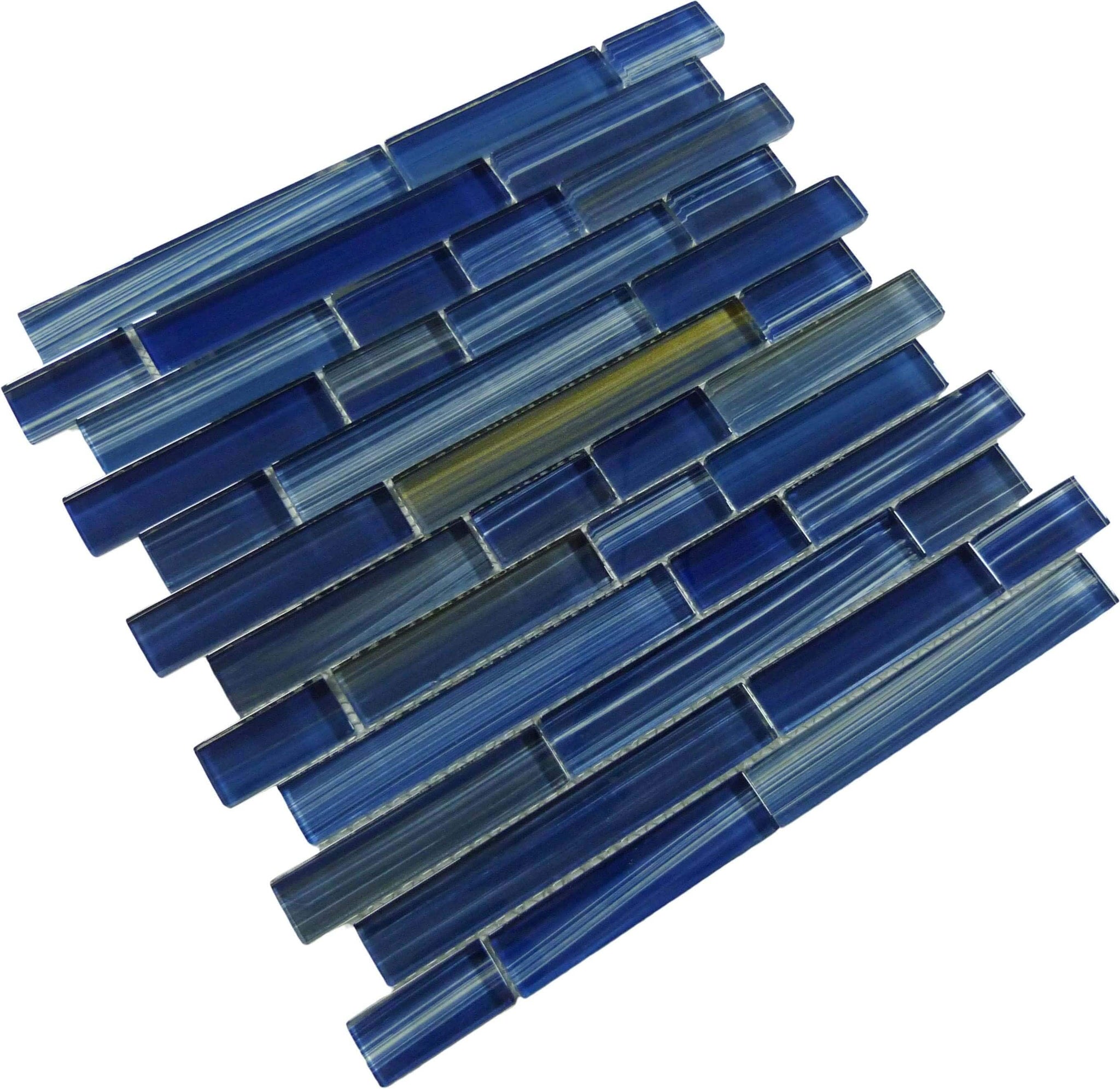 Hawai Blue Random Brick Glossy Glass Pool Tile S1024